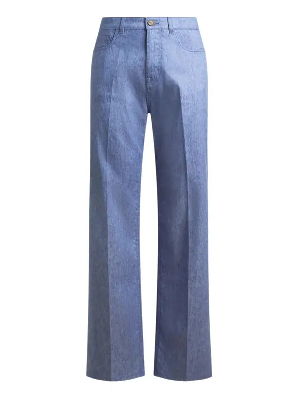 Etro Straight-leg Linen-blend Denim Jeans With Pressed Creases - Blue