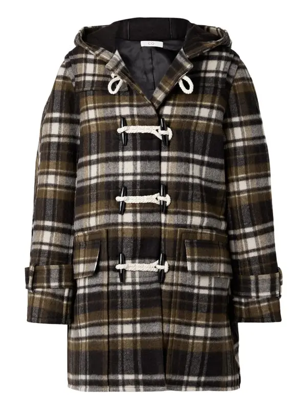 Co Plaid Toggle Fastened Hooded Duffle Coat - Brown