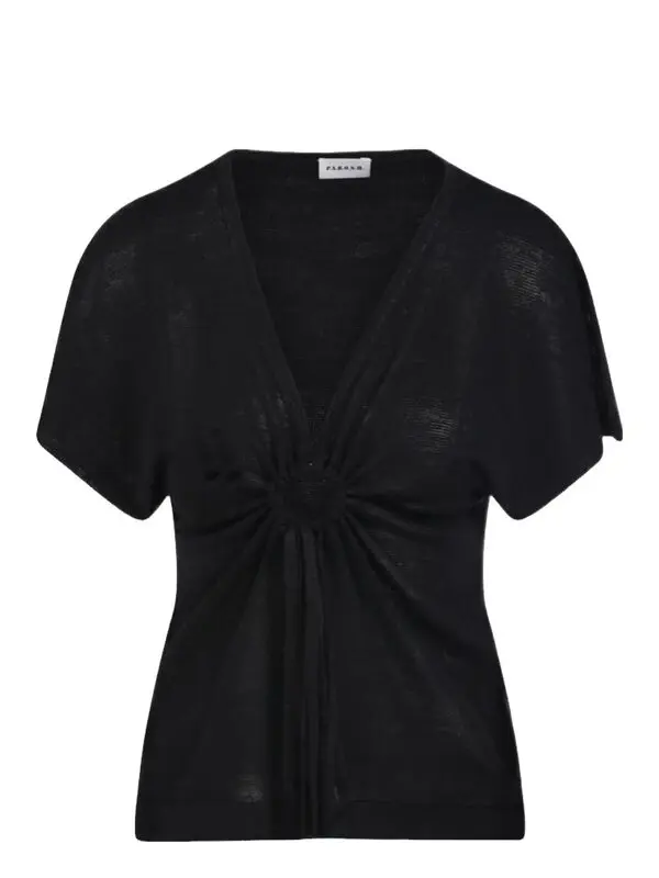 P.a.r.o.s.h Babygirl" Ruched Drawstring Top V-neck, Short Sleeve - Black