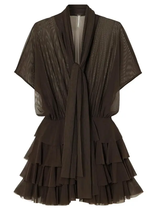 Norma Kamali Short-sleeve Ruffled Neck Tie Dress - Black