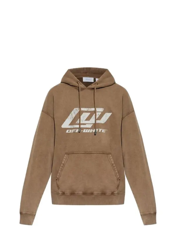 Off-White Logo Print Drawstring Hoodie - Brown