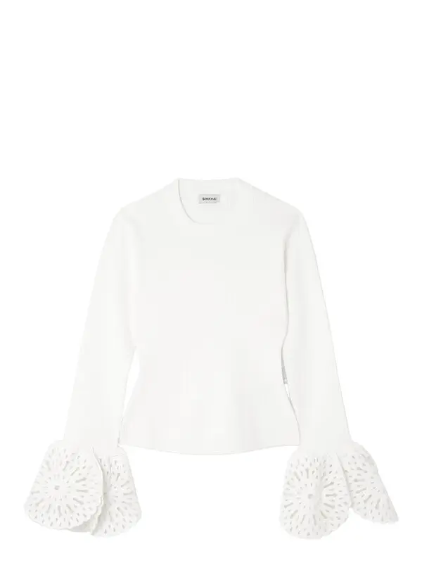 Simkhai Elyse Lace Fan-shaped Ribbed Knit Top - White