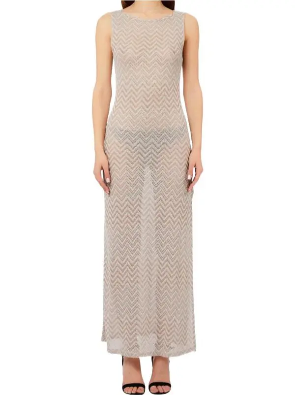 Liu Jo Sleeveless Chevron Maxi Dress - Meerkat/silver Lux