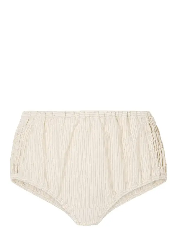 Dries Van Noten Striped Pleated Cotton Blend Shorts - Off White