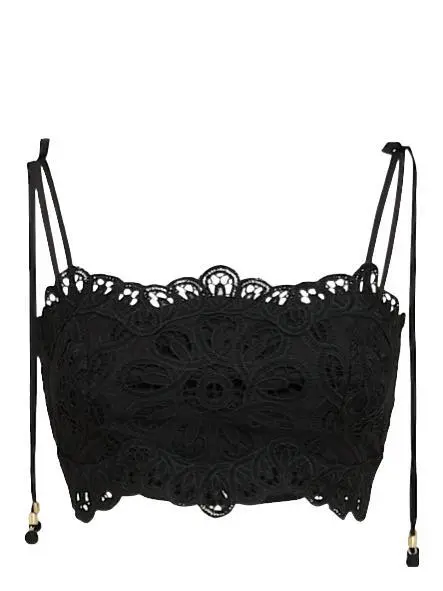 Zimmermann Rhiannon Embroidered Top With Scalloped Lace Trim - Black
