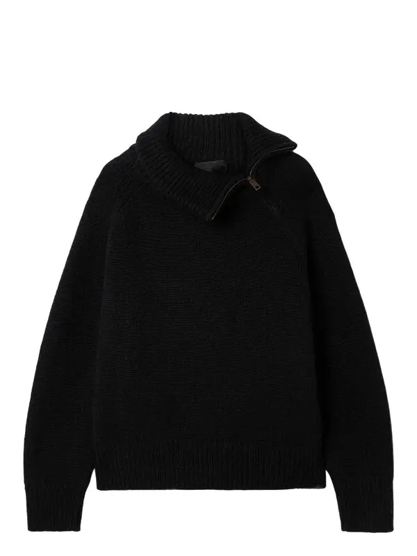 NILI LOTAN Raelynn Cashmere Zip-up Turtleneck Sweater - Black
