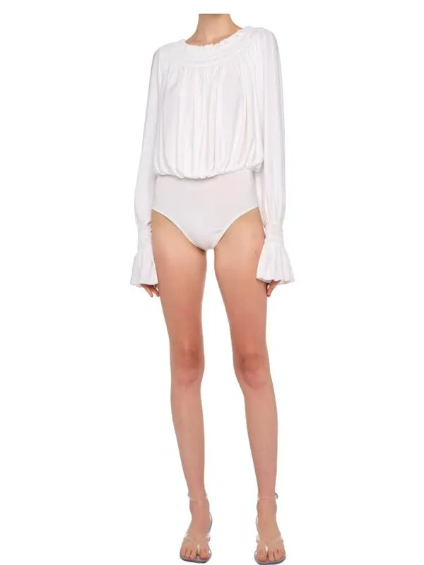 Norma Kamali Long Sleeve Peasant Bodysuit - Snow White