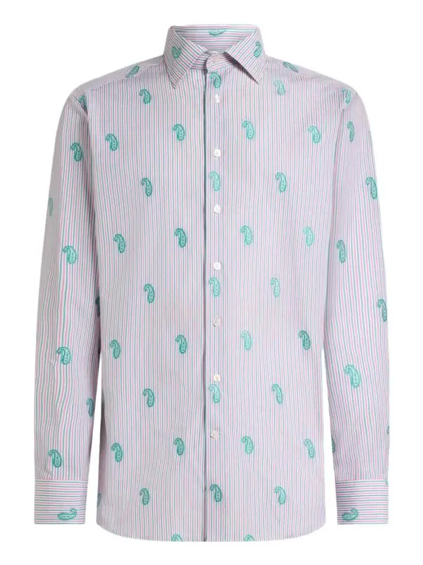 Etro Striped Cotton Jacquard Shirt With Fil Coupé Paisley - Multicolor