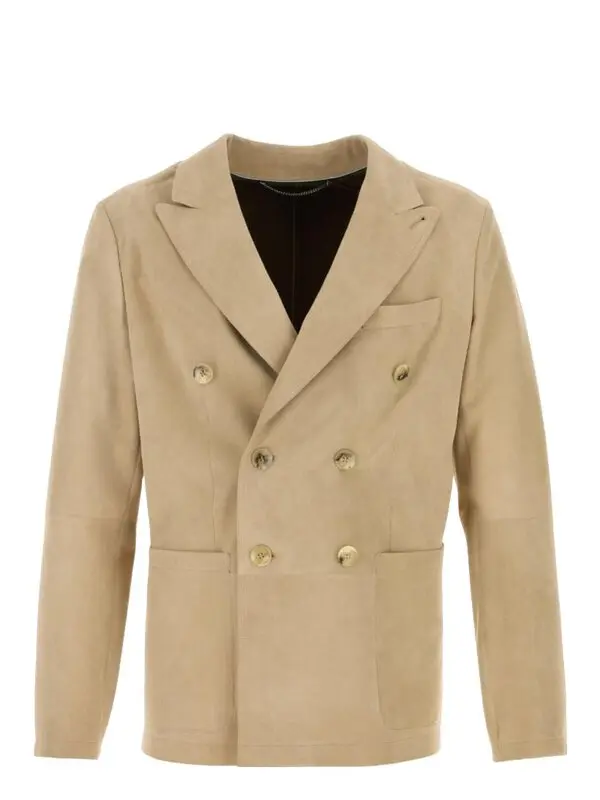 Canali Double-breasted Suede Blazer - Sand