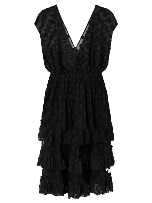 Dries Van Noten Polka Dot Ruffled Mesh Dress - Black