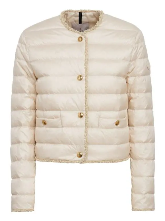 Moncler Fleurs Bouclé Trim Down Jacket - White