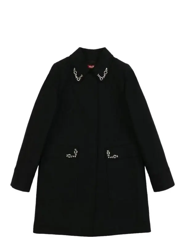 Max Mara Classic Collar Coat With Embellished Details - Black