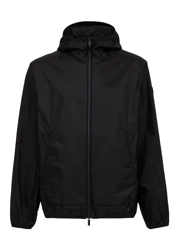 Moncler Granier Nylon Hooded Windbreaker With Tricolor Trim - Black