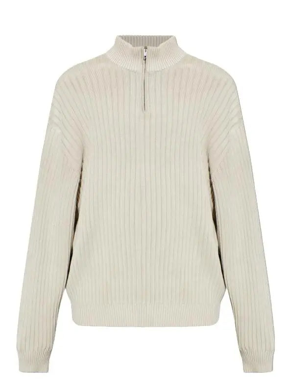 Balenciaga Half-zip Ribbed Knit Jumper - White