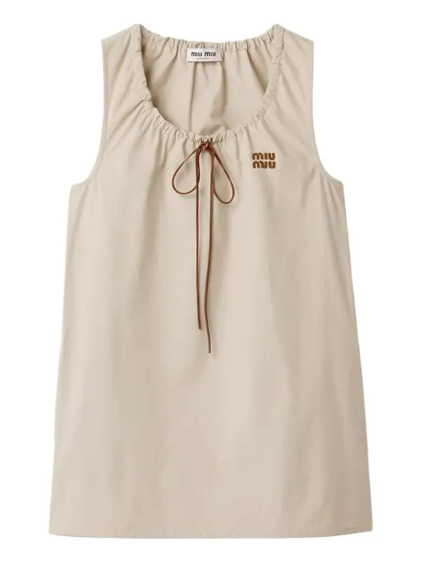 Miu Miu Tie-neck Logo Mini Dress - Limestone