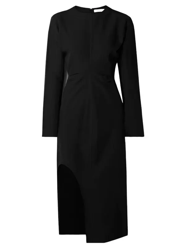 Co Draped Crepe Midi Dress With Long Sleeves And Pleated Details - Black