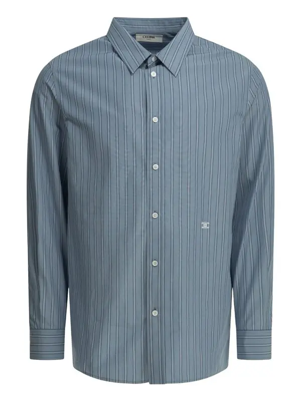 Celine Classic Shirt In Striped Cotton Poplin - Gray