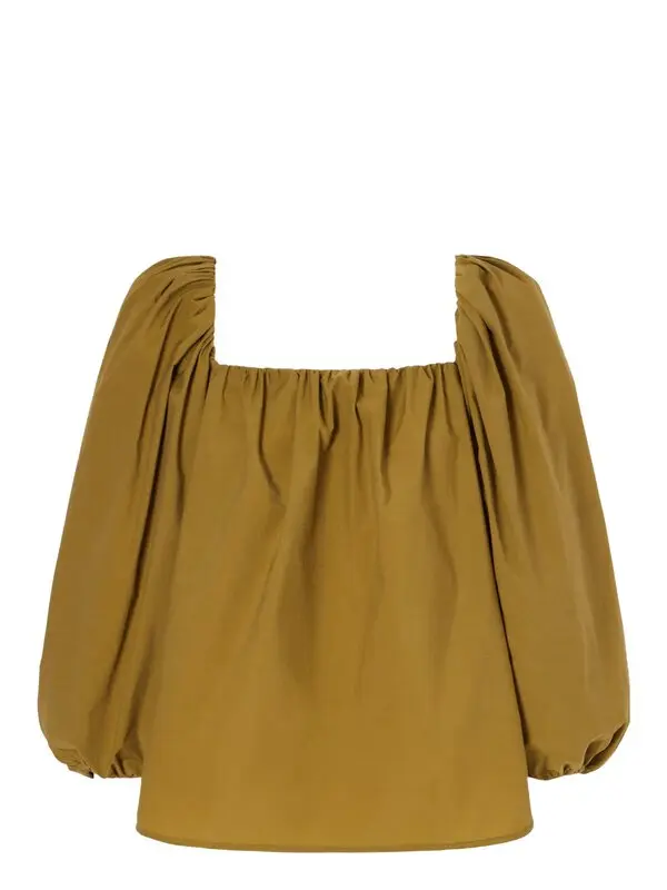 Saint Laurent Gathered Poplin Blouse - Brown
