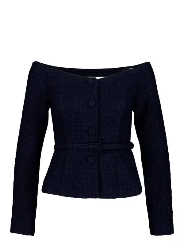 Roland Mouret Off-the-shoulder Boucle Top - Navy