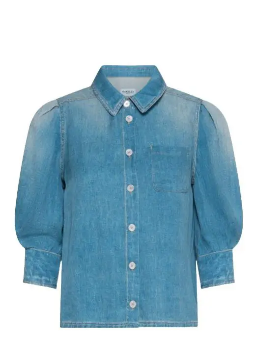 Marella Flowy Viscose Blend Shirt With Puff Sleeves - Delave Blue