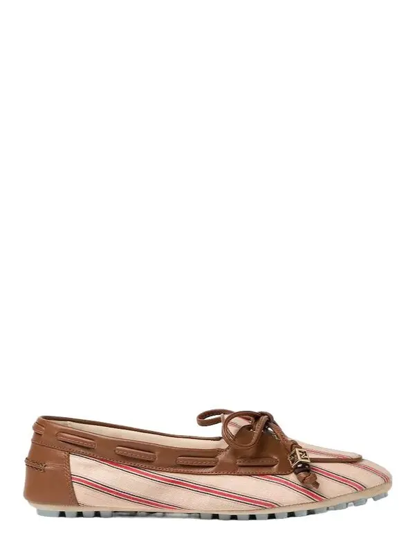 Fendi Striped Leather-trim Loafers - Red/beige