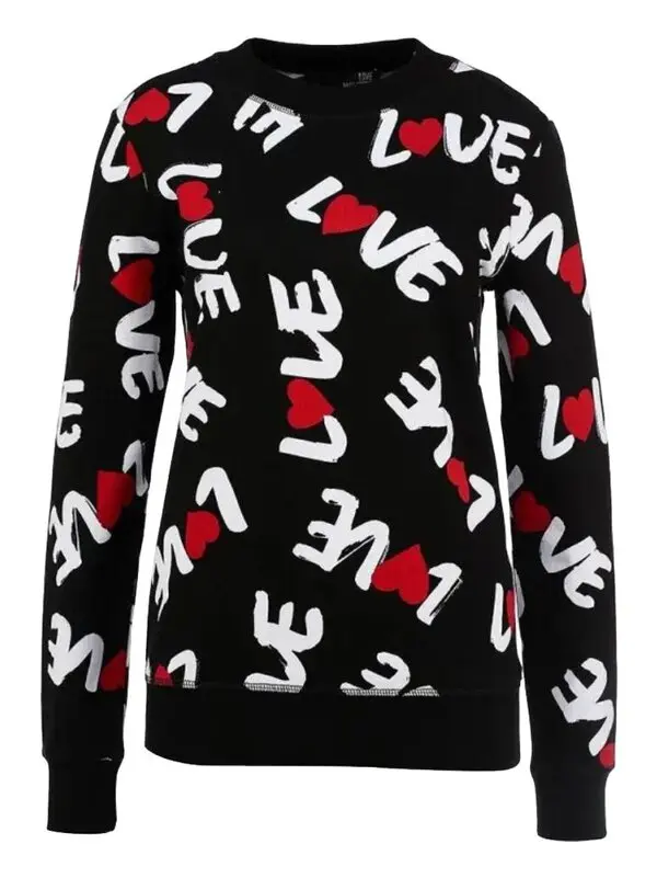 Moschino Love" Printed Crew Neck Sweater - Black