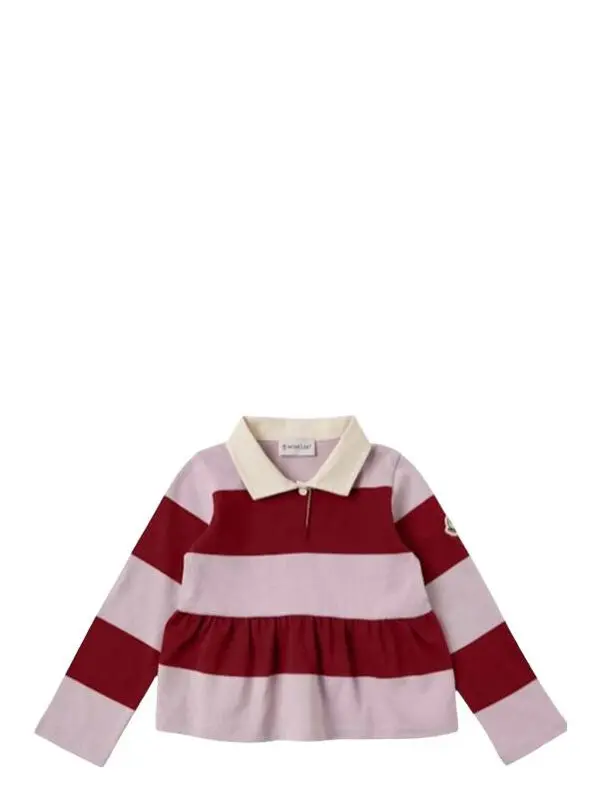 Moncler Striped Long Sleeve Cotton Polo Shirt - Pink