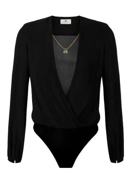 Elisabetta Franchi Georgette Bodysuit With Embellished Pendant Necklace - Black