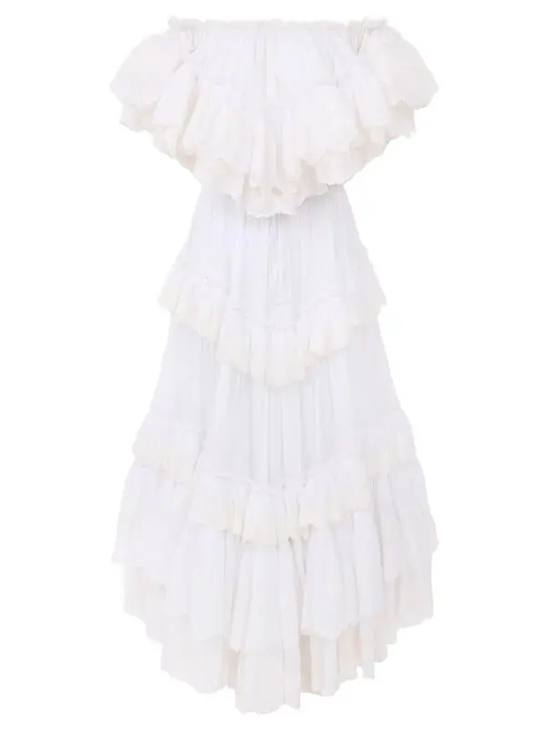 Chloé Off-the-shoulder Tiered Maxi Dress - White