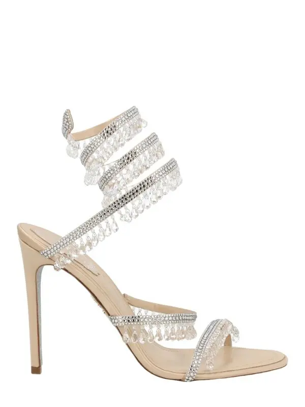 Rene Caovilla Crystal Wrap Heeled Sandals - Nude
