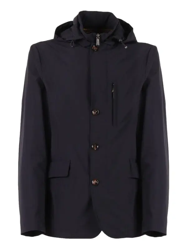 MOORER Hooded Buttoned Jacket - Blue