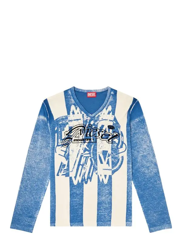 DIESEL® Oliba Stripe Print V-neck Sweater - Blue/white