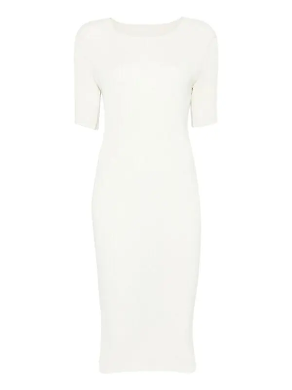 Issey Miyake Ribbed Knit Short Sleeve Dress - White