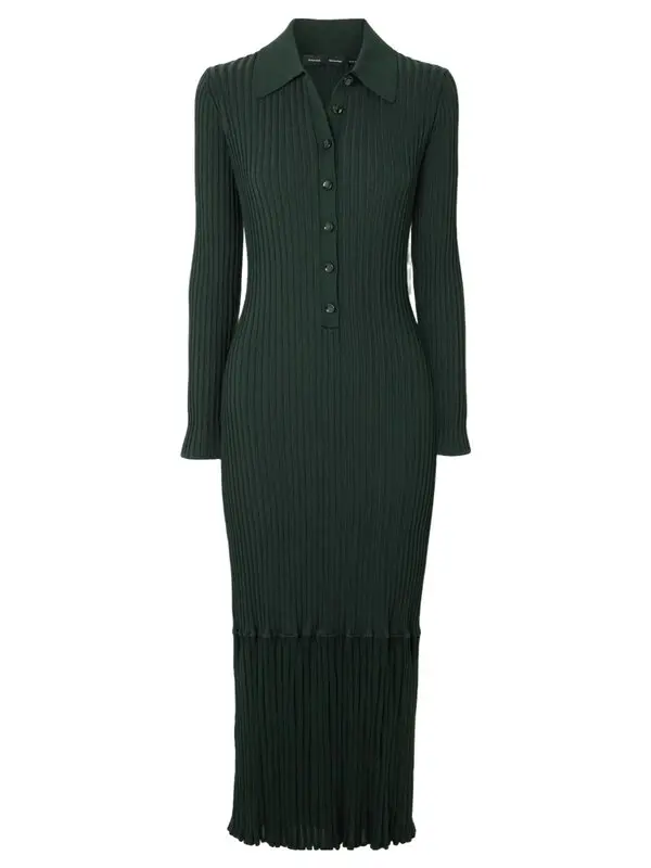 Proenza Schouler Ribbed-knit Midi Shirt Dress - Dark Green