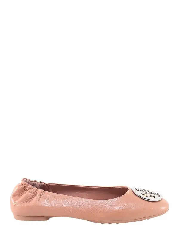 Tory Burch Claire Double T Logo Plaque Ballet Flats - Nude