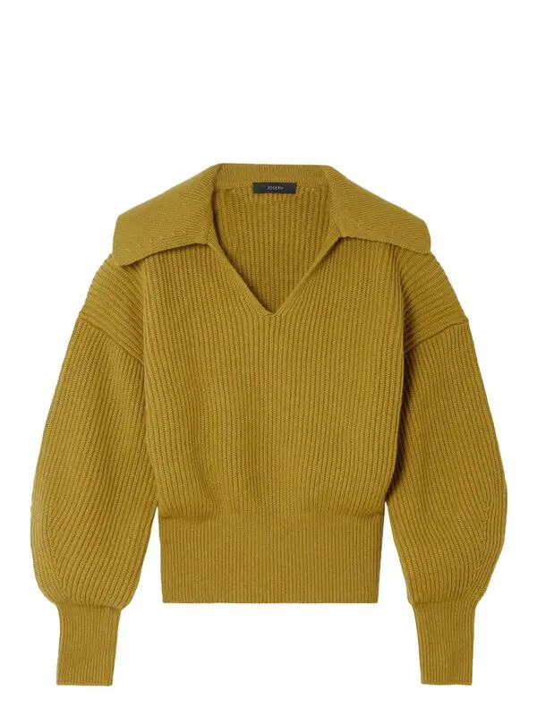 JOSEPH Ribbed Knit V-neck Sweater - Mustard