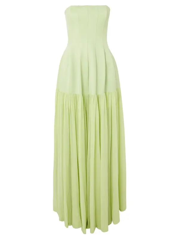 Simkhai Pleated Strapless Maxi Dress - Green