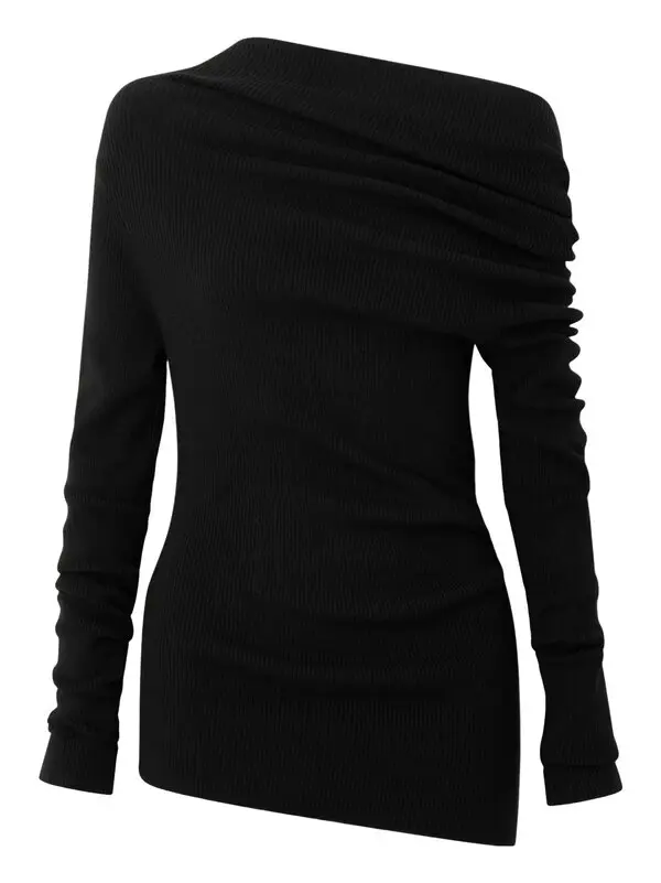 LISA YANG Agie Ribbed Knit One-shoulder Sweater - Black