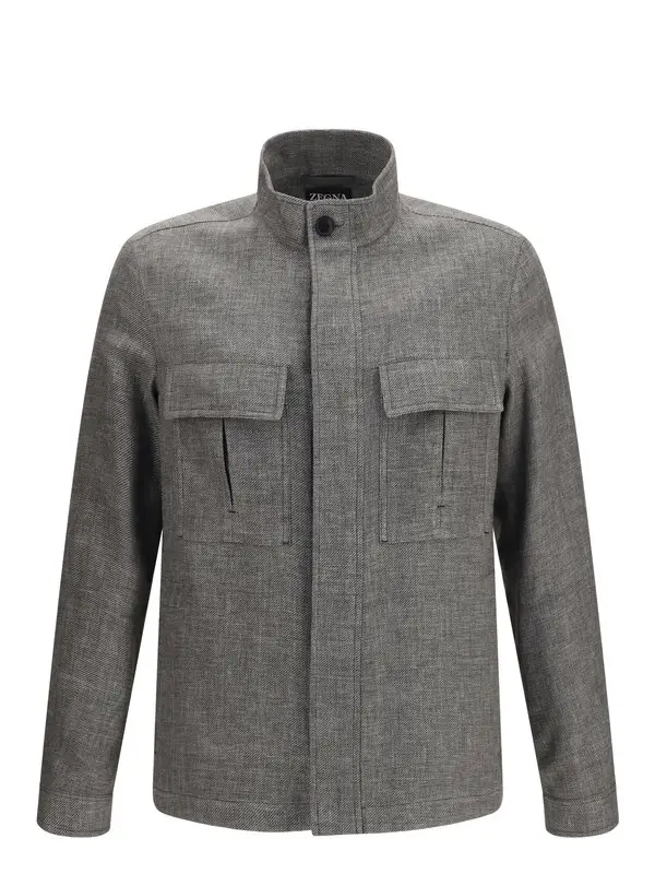 Zegna High Collar Utility Shirt Jacket - Black