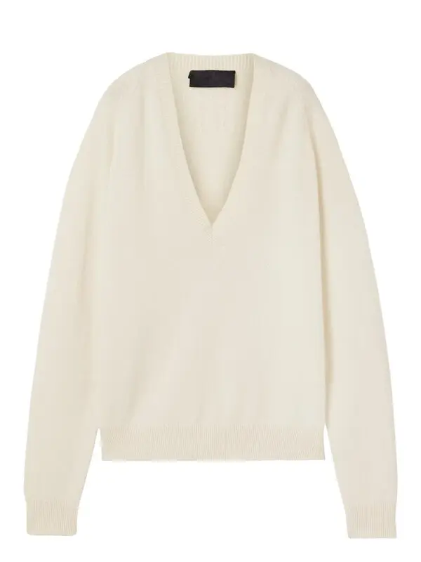 NILI LOTAN Feron Cashmere V-neck Pullover - Ivory