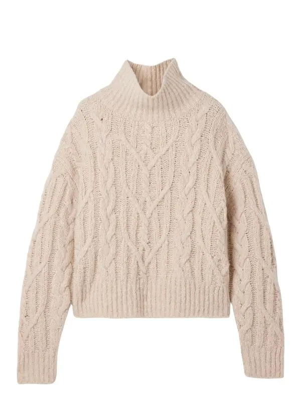 NILI LOTAN Fairiny Cable Knit Turtleneck Sweater - Beige