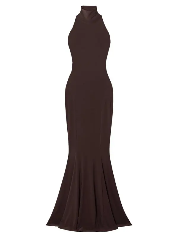 Norma Kamali Halterneck Fishtail Gown - Chocolate