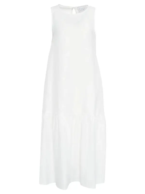 KAOS Sleeveless Round Neck Dress With Cutout And Pleated Effect - White