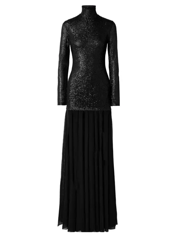 Norma Kamali Sequin-embellished Roll-neck Gown - Black
