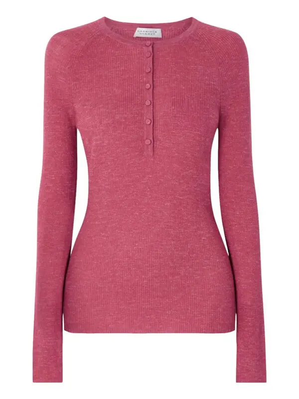 Gabriela Hearst Ribbed Cashmere, Silk And Hemp-blend Henley Shirt - Pink