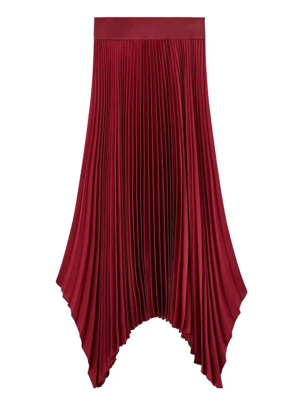 JOSEPH Pleated Asymmetric Hem Skirt - Ruby