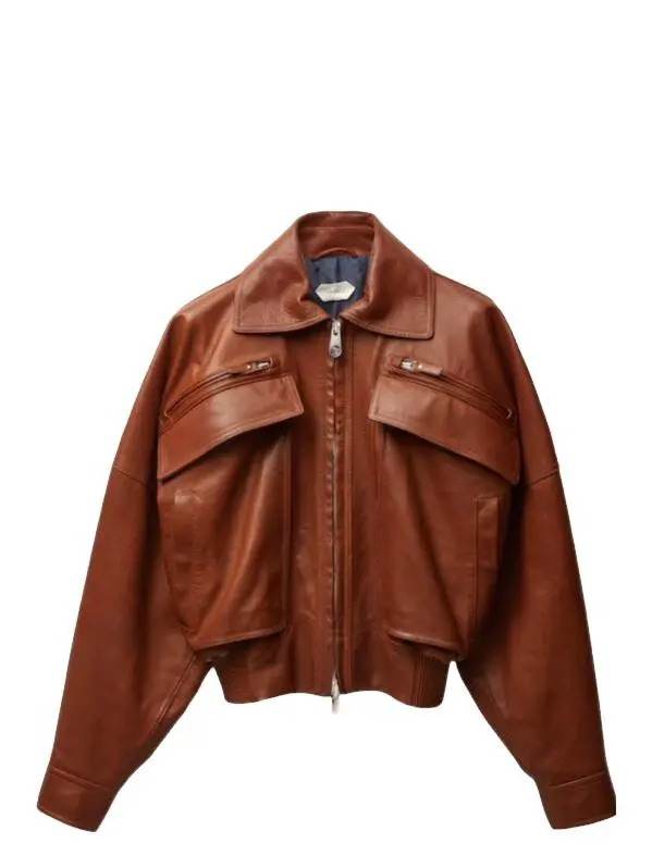 Versace Zipped Leather Blouson - Brown