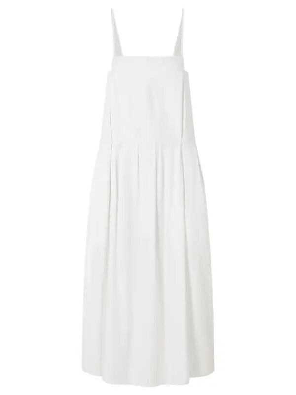 Khaite Adira Pleated Cotton-poplin Midi Dress - White