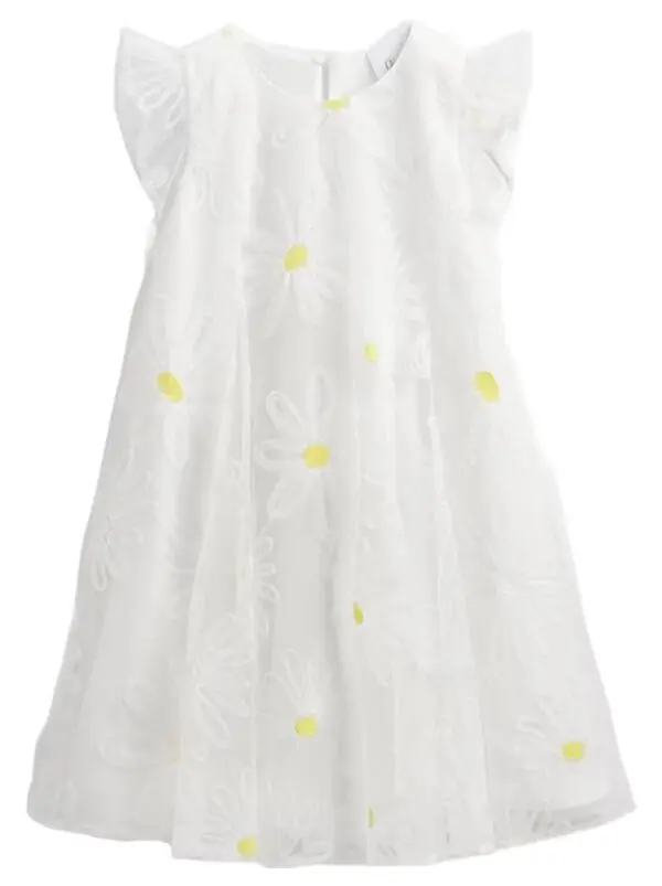 Dior Flared Dress With Embroidered Logo And Ruffled Sleeves - Ivory/yellow