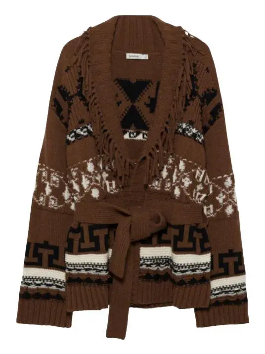 Simkhai Elwood Western Fringe Wrap Cardigan - Dark Brown And Colorful